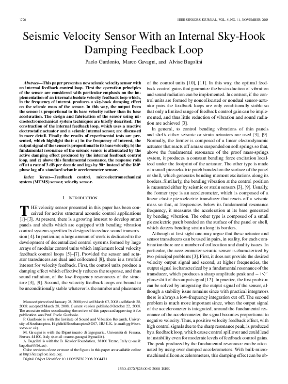 (PDF) Seismic Velocity Sensor With an Internal Sky-Hook Damping Feedback Loop