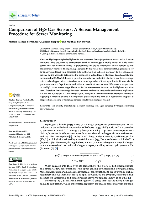 (PDF) Comparison of H2S Gas Sensors: A Sensor Management Procedure for ...