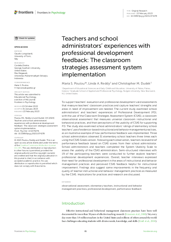 (PDF) Teachers and school administrators’ experiences with professional ...