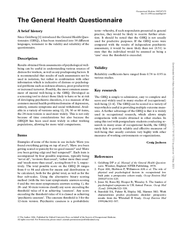 (PDF) The General Health Questionnaire