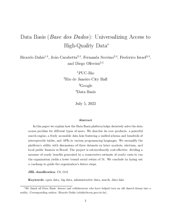 (PDF) Data Basis: Universalizing Access to High-Quality Data