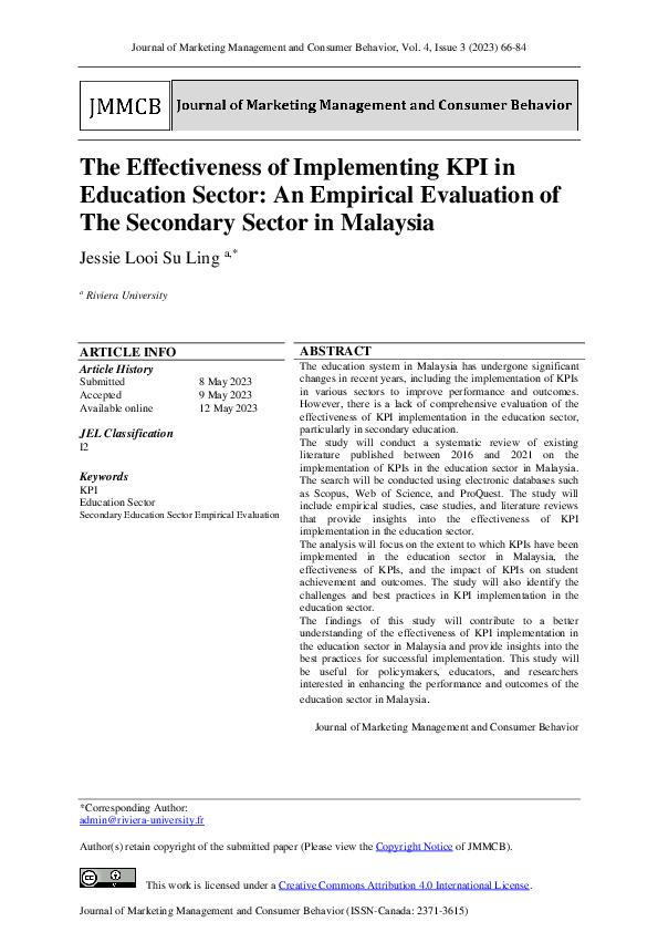 (PDF) The Effectiveness of Implementing KPI in Education Sector: An Empirical Evaluation of The ...