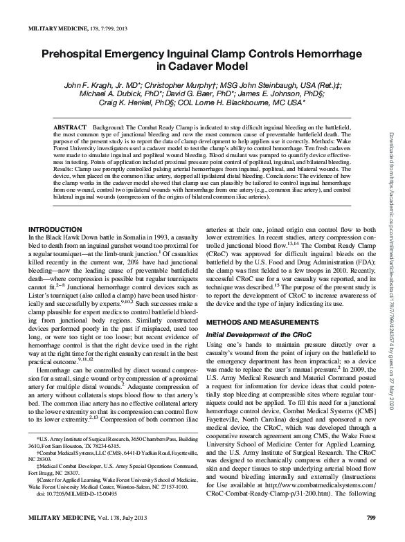 (PDF) Prehospital Emergency Inguinal Clamp Controls Hemorrhage in ...
