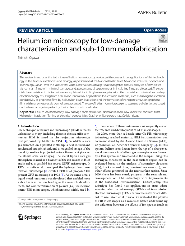 (PDF) Helium ion microscopy for low-damage characterization and sub-10 nm nanofabrication
