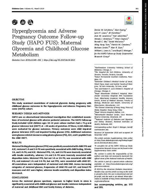 (PDF) Hyperglycemia and Adverse Pregnancy Outcome Follow-up Study (HAPO ...