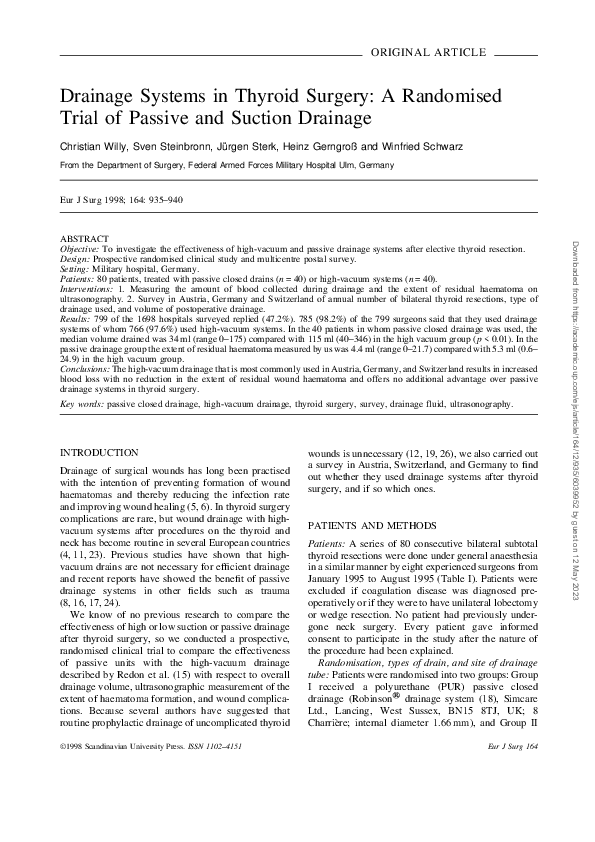 Drainage systems in thyroid surgery: a randomised trial of passive and ...