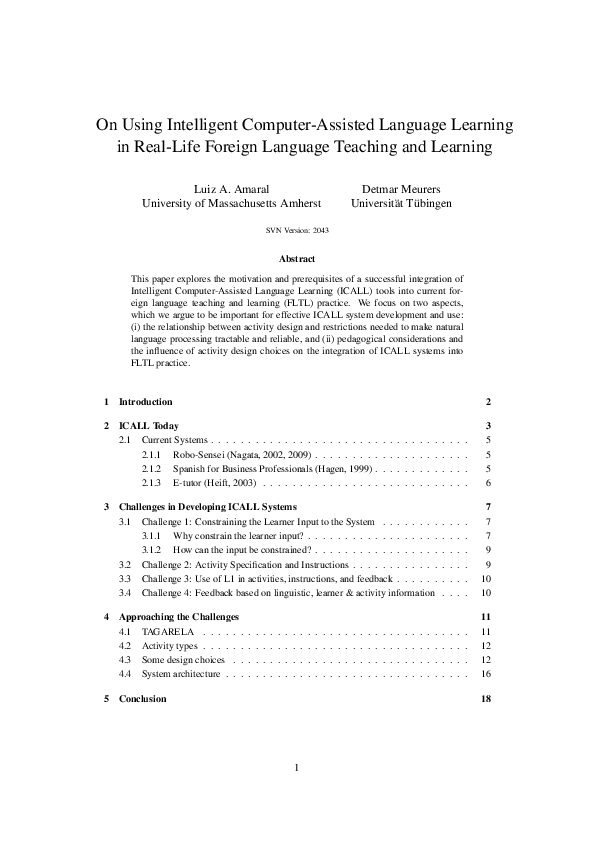 Pdf On Using Intelligent Computer Assisted Language Learning In Real Life Foreign Language