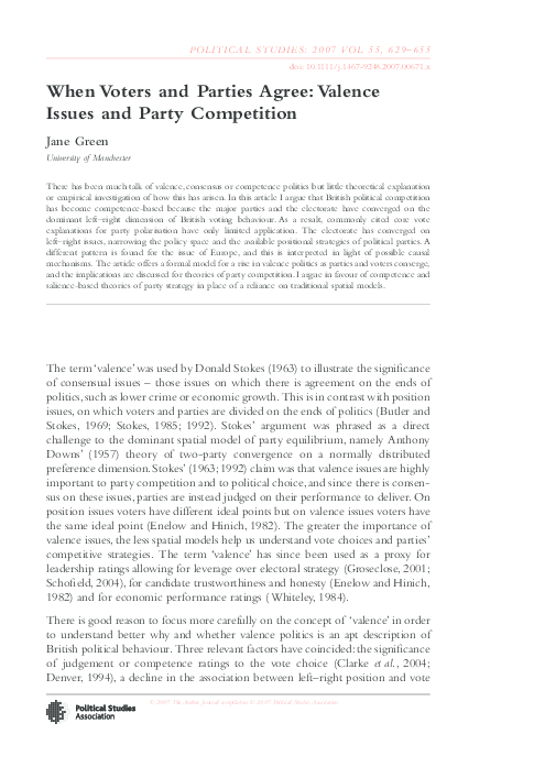 (PDF) When Voters and Parties Agree: Valence Issues and Party Competition
