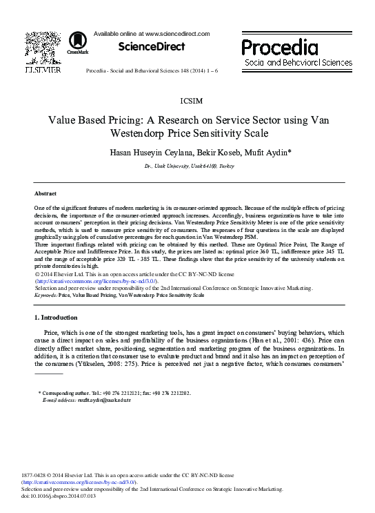 (PDF) Value based Pricing: A Research on Service Sector Using Van ...