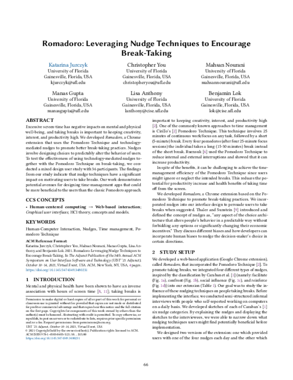 (PDF) Romadoro: Leveraging Nudge Techniques to Encourage Break-Taking