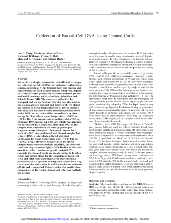 Collection of buccal cell DNA using treated cards