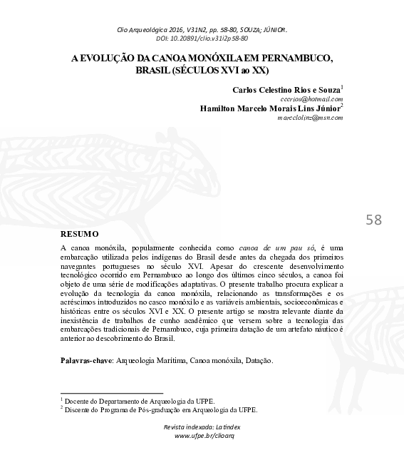 (PDF) - A EVOLUÇÃO DA CANOA MONÓXILA EM PERNAMBUCO, BRASIL (SÉCULOS XVI ...