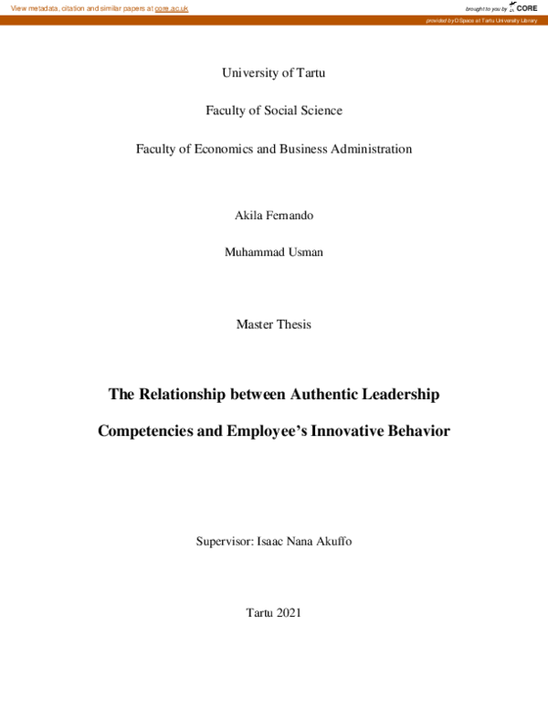 (PDF) The relationship between authentic leadership competencies and employee’s innovative behavior