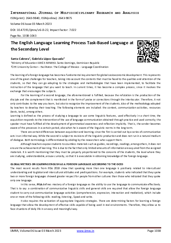 (PDF) The English Language Learning Process Task-Based Language at the ...