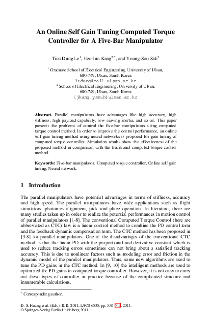 (PDF) An Online Self Gain Tuning Computed Torque Controller for A Five-Bar Manipulator