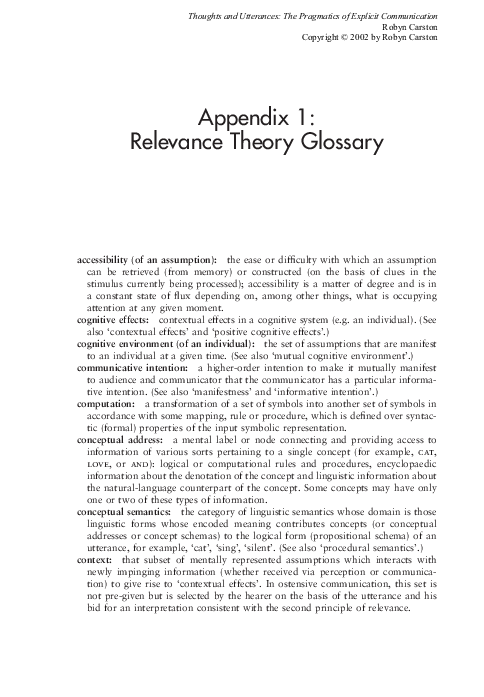 (PDF) Appendix 1: Relevance Theory Glossary
