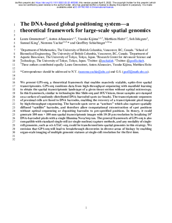 (PDF) The DNA-based global positioning system—a theoretical framework for large-scale spatial ...
