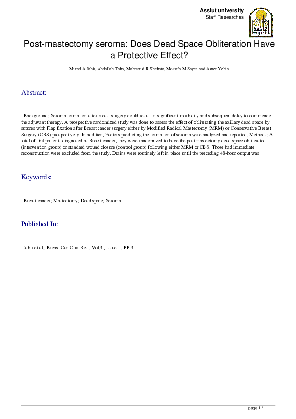 (PDF) Post-mastectomy seroma: Does Dead Space Obliteration Have a ...