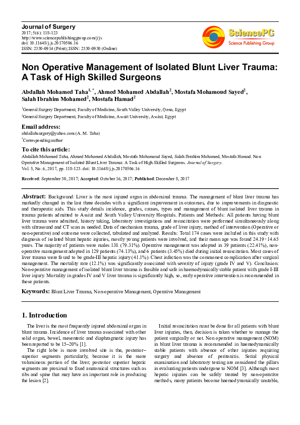 (PDF) Non Operative Management of Isolated Blunt Liver Trauma: A Task ...