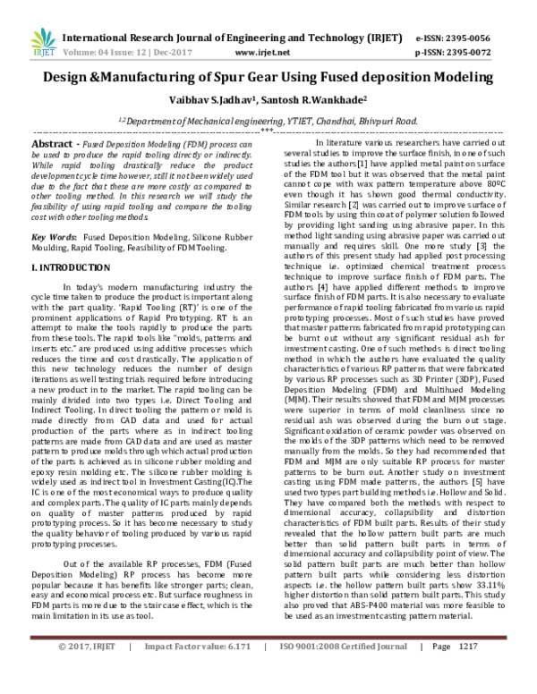 (PDF) Design &Manufacturing of Spur Gear Using Fused deposition Modeling