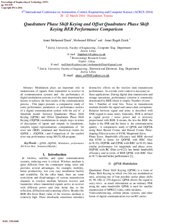 (PDF) Quadrature Phase Shift Keying and Offset Quadrature Phase Shift Keying BER Performance ...