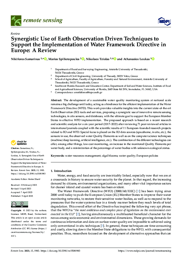 Pdf Synergistic Use Of Earth Observation Driven Techniques To Support