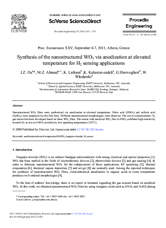 (PDF) Synthesis of the nanostructured WO3 via anodization at elevated temperature for H2 sensing ...