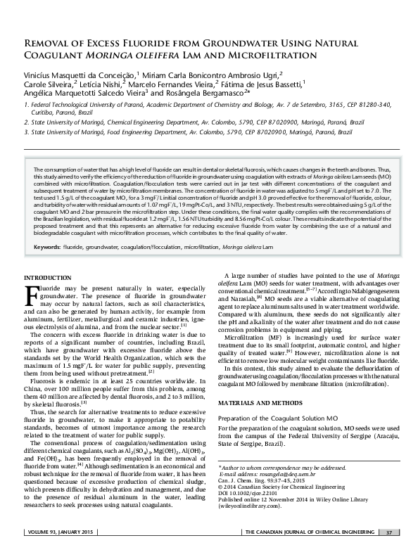 (PDF) Removal of excess fluoride from groundwater using natural ...