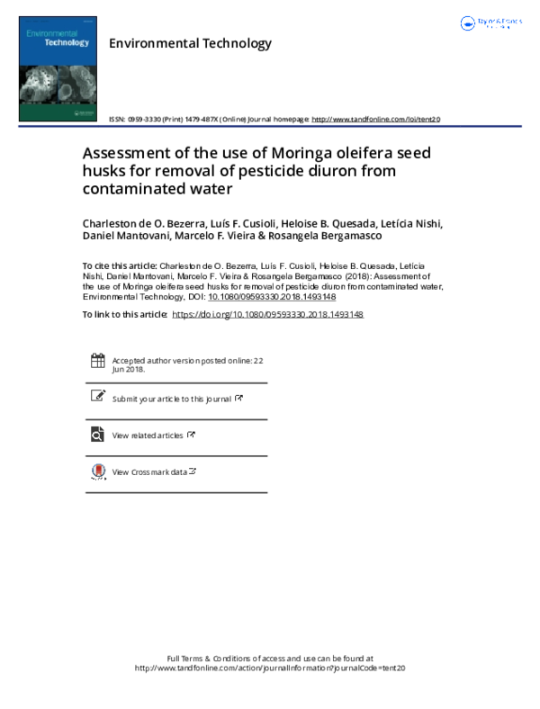 (PDF) Assessment of the use of Moringa oleifera seed husks for removal of pesticide diuron from ...