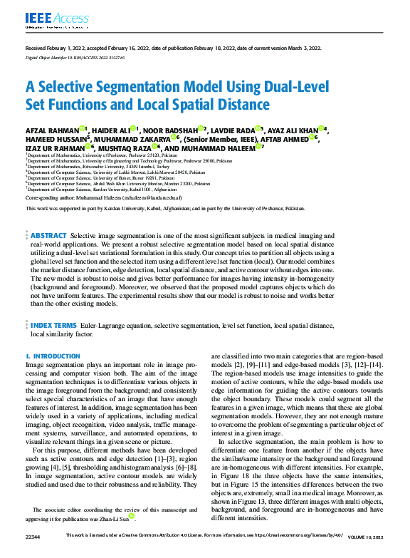 Pdf A Selective Segmentation Model Using Dual Level Set Functions And Local Spatial Distance