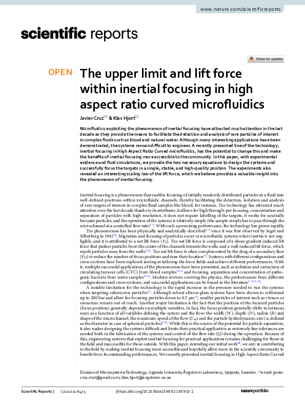 (PDF) The upper limit and lift force within inertial focusing in high ...