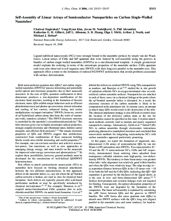(PDF) Self-Assembly of Linear Arrays of Semiconductor Nanoparticles on Carbon Single-Walled ...