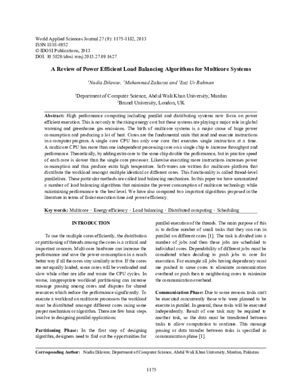 Pdf A Review Of Power Efficient Load Balancing Algorithms For Multicore Systems Izaz Rahman
