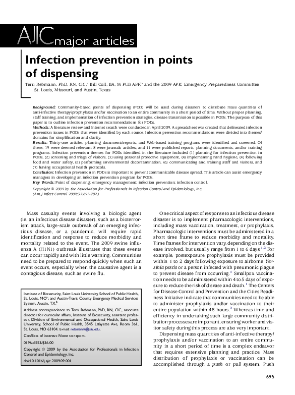 (PDF) Infection prevention in points of dispensing