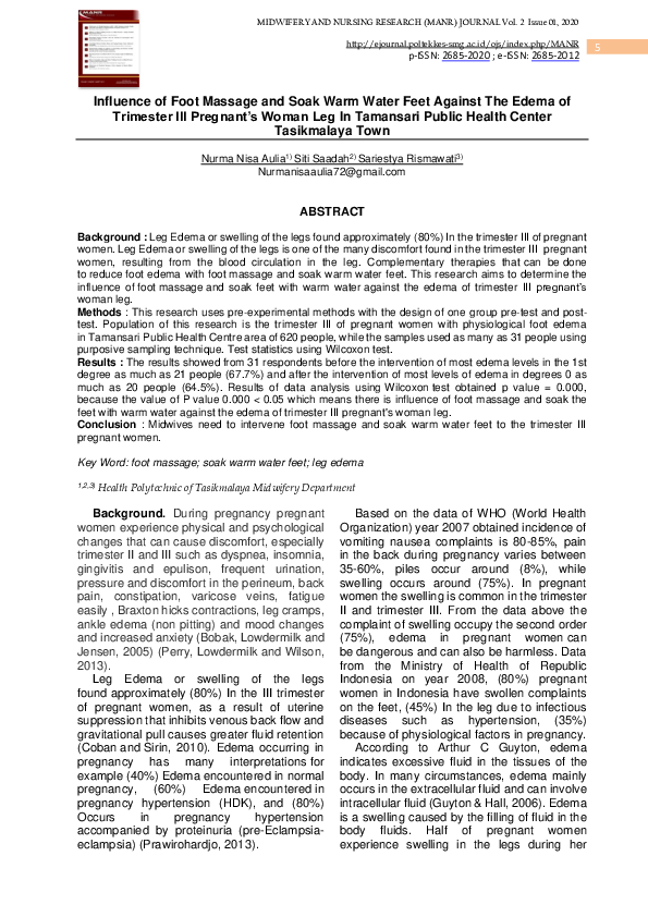 (PDF) Influence of Foot Massage and Soak Warm Water Feet Against The ...