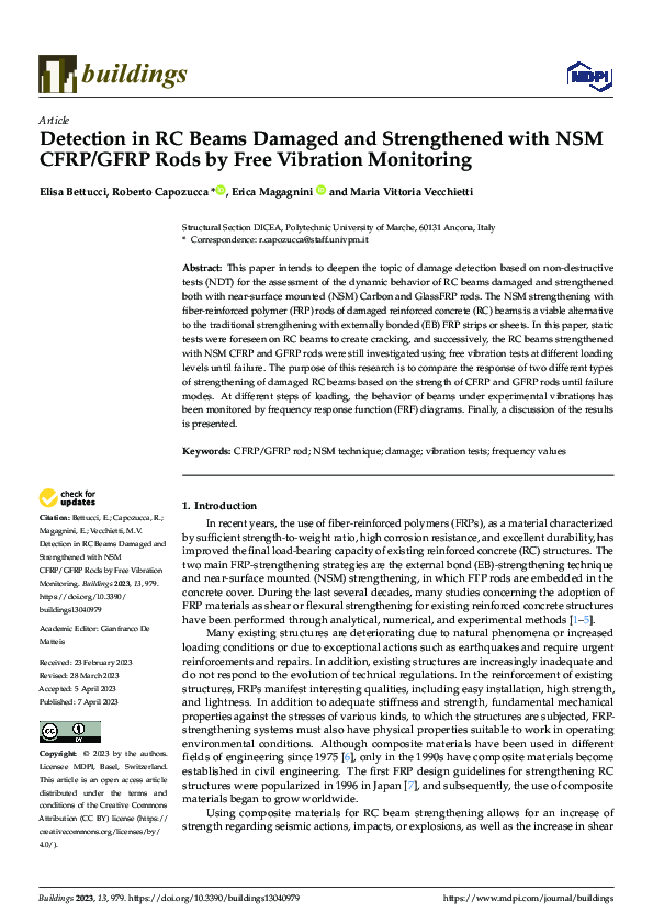 (PDF) Detection in RC Beams Damaged and Strengthened with NSM CFRP/GFRP Rods by Free Vibration ...