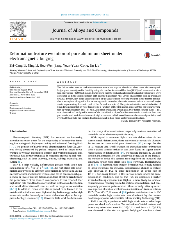 Pdf Deformation Texture Evolution Of Pure Aluminum Sheet Under Electromagnetic Bulging