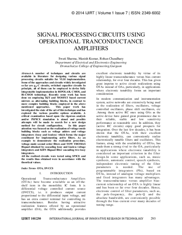(PDF) Signal Processing Circuits Using Operational Tranconductance Amplifiers