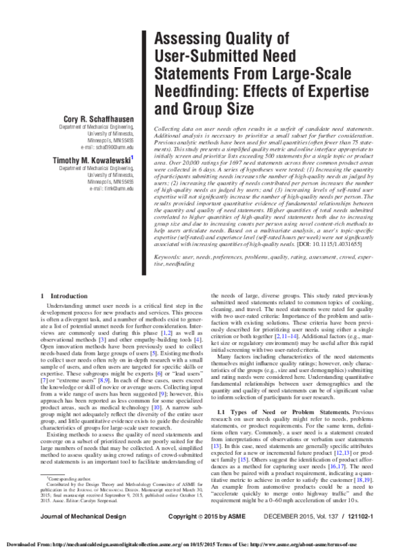 (PDF) Assessing Quality of User-Submitted Need Statements From Large-Scale Needfinding: Effects ...