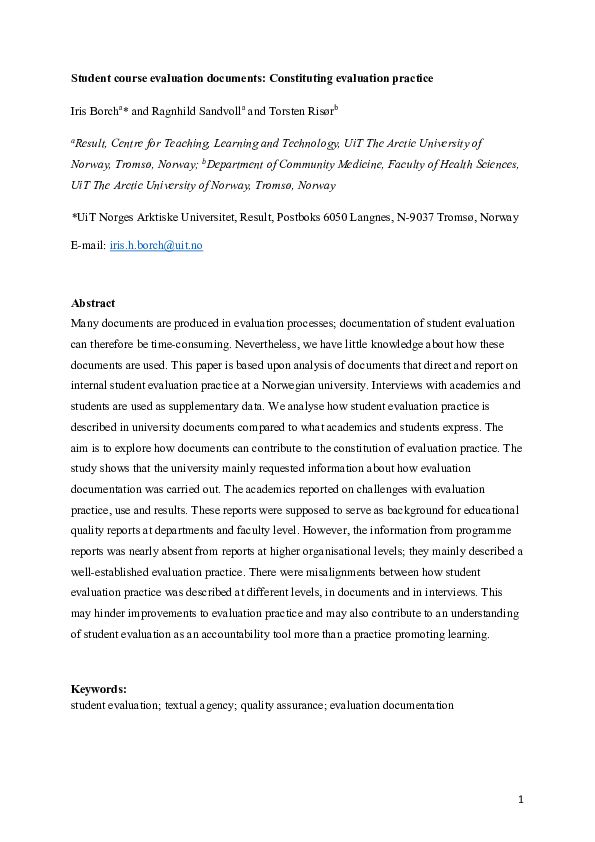 (PDF) Student course evaluation documents: constituting evaluation practice