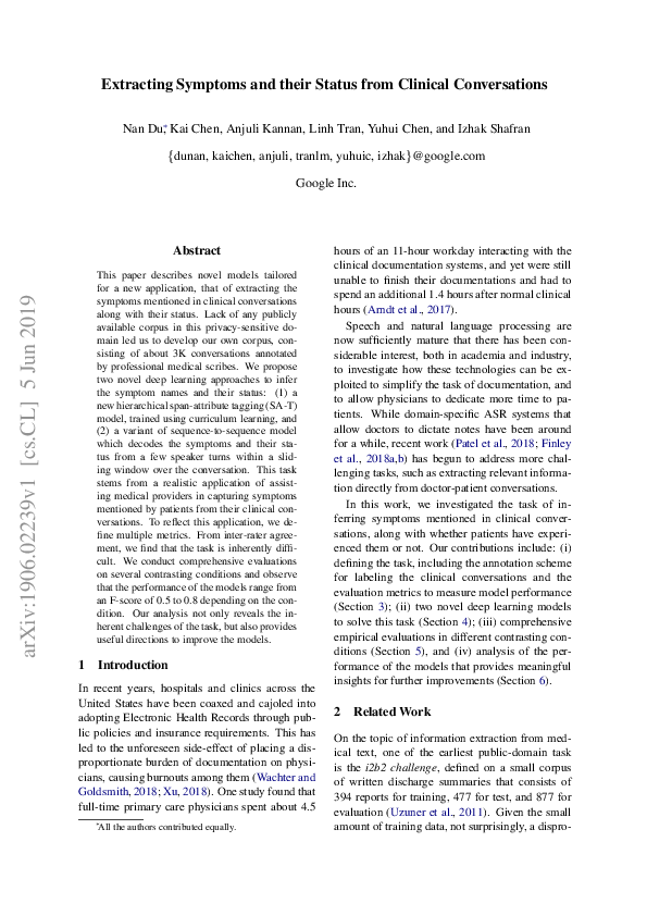 (PDF) Extracting Symptoms and their Status from Clinical Conversations