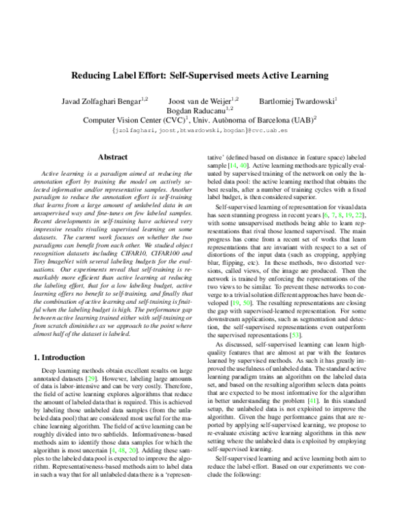 (PDF) Reducing Label Effort: Self-Supervised meets Active Learning