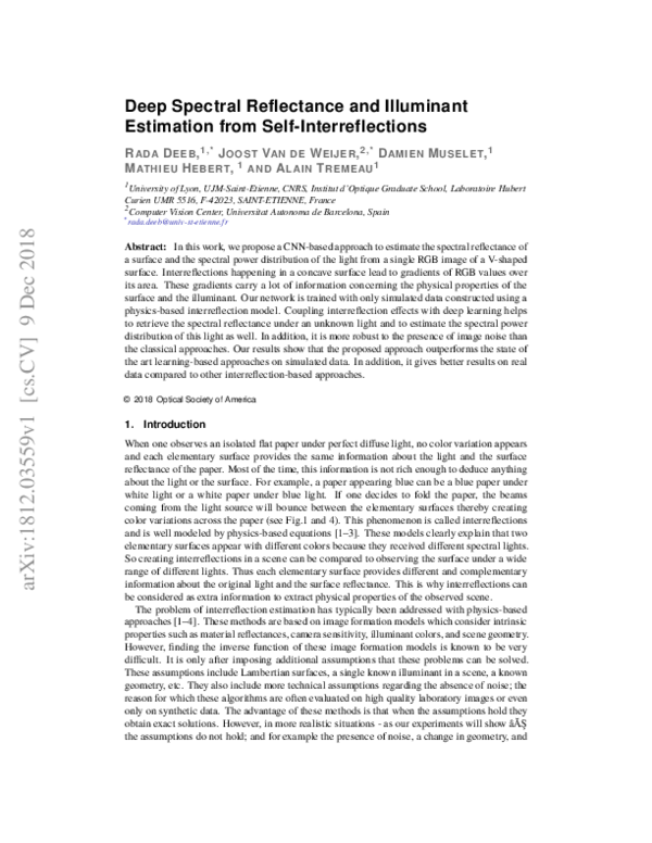 (PDF) Deep spectral reflectance and illuminant estimation from self-interreflections