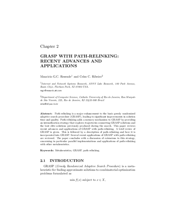 (PDF) GRASP with Path-Relinking: Recent Advances and Applications