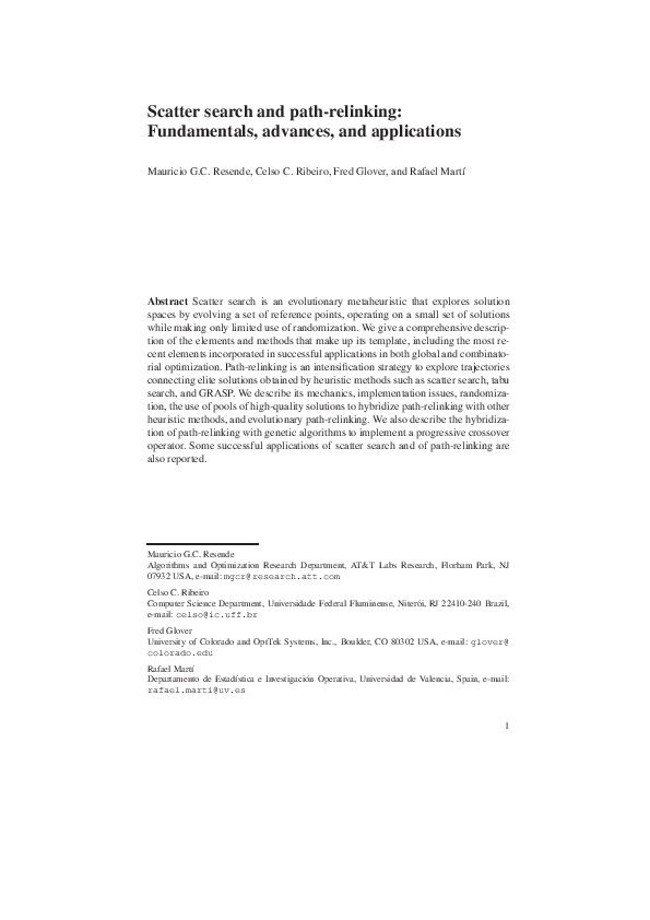 (PDF) Scatter Search and Path-Relinking: Fundamentals, Advances, and Applications