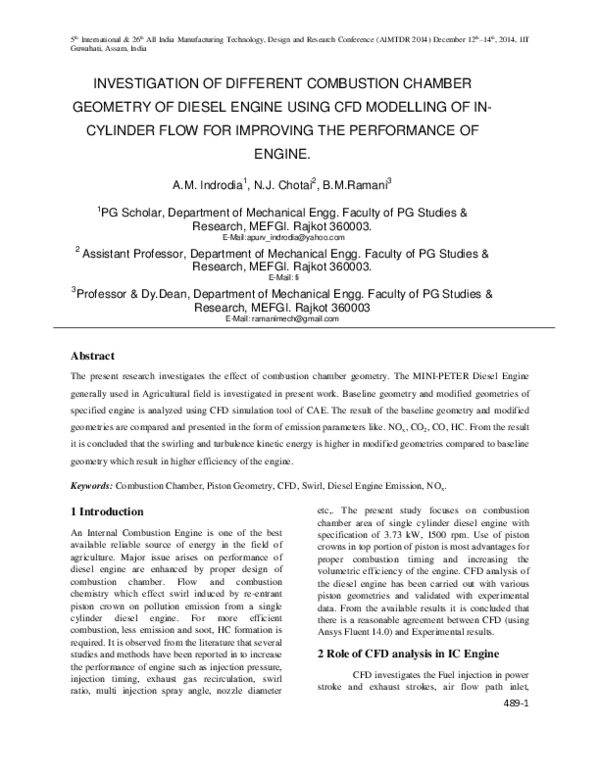 (PDF) Investigation of Different Combustion chamber and Nozzle angle of GF 50I MP Diesel engine ...