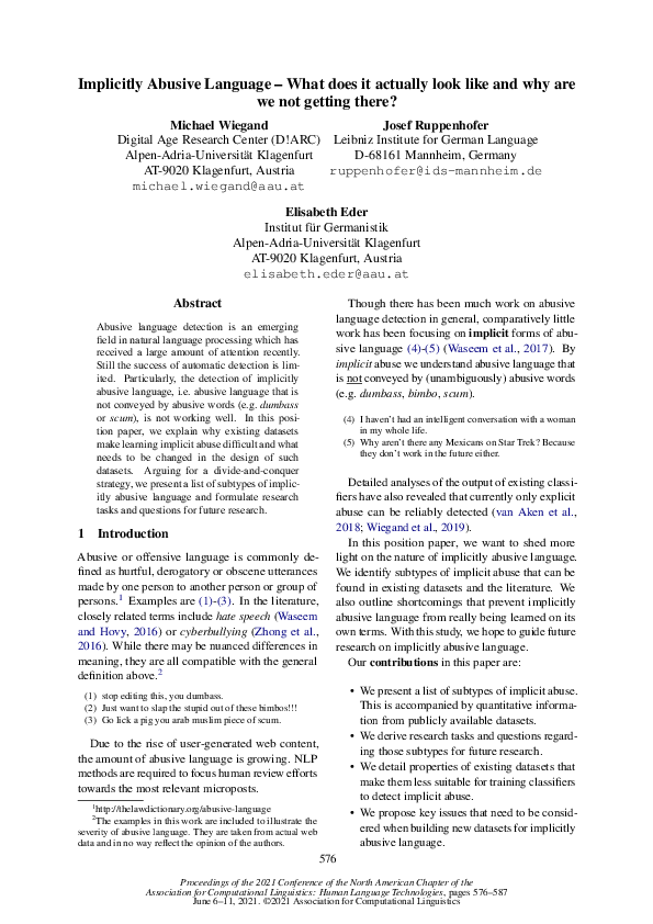 (PDF) Implicitly Abusive Language – What does it actually look like and why are we not getting ...