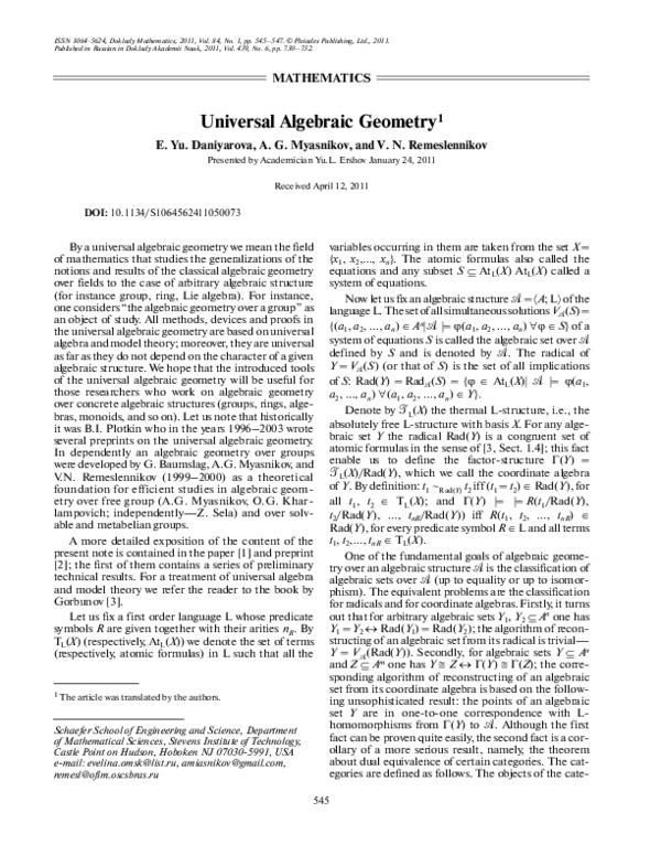 (PDF) Universal algebraic geometry