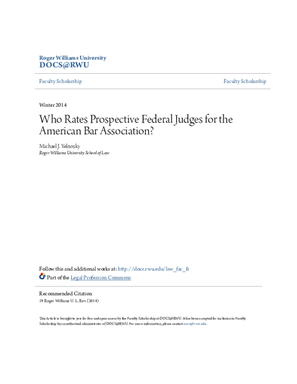 (PDF) Who Rates Prospective Federal Judges for the American Bar ...