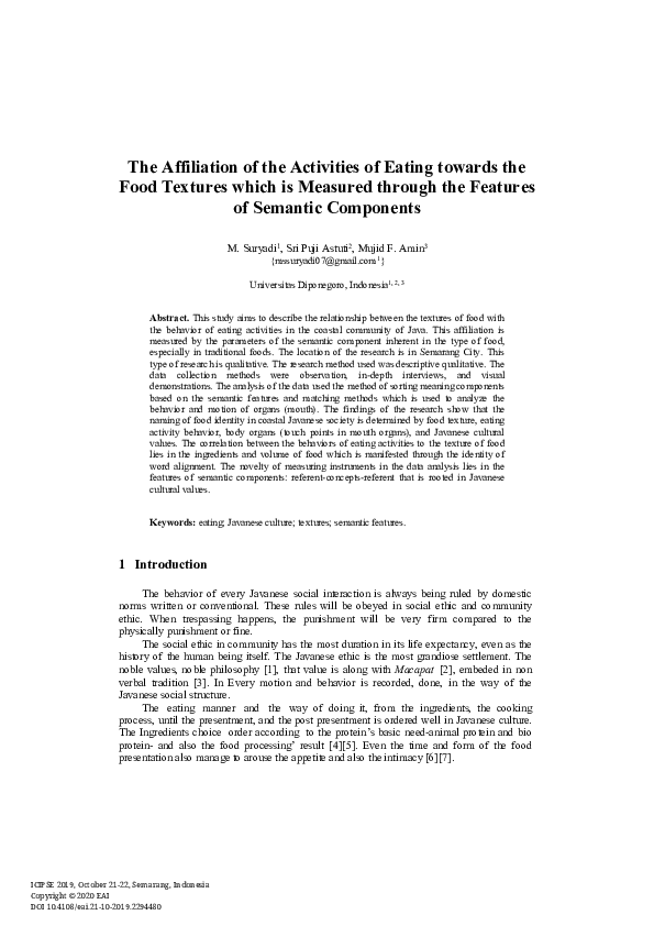 (PDF) The Affiliation of the Activities of Eating towards the Food ...